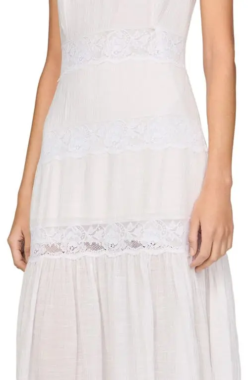 Sandro Crepon Maxi Dress With Lace Trim