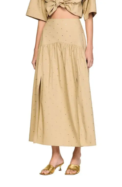 Sandro Long Rhinestone Embellished Cotton Skirt