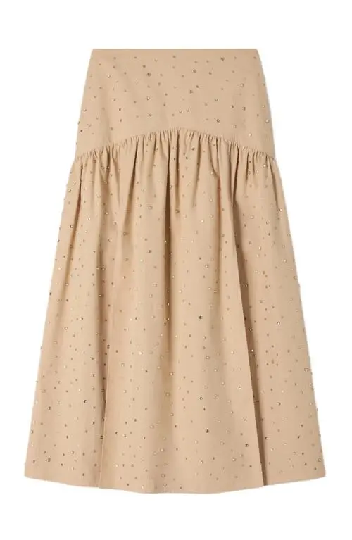 Sandro Long Rhinestone Embellished Cotton Skirt - Beige