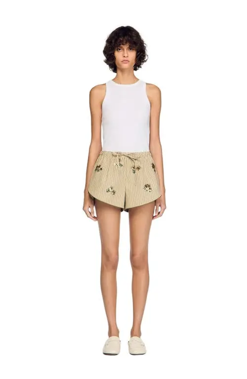 Sandro Embroidered Striped Shorts