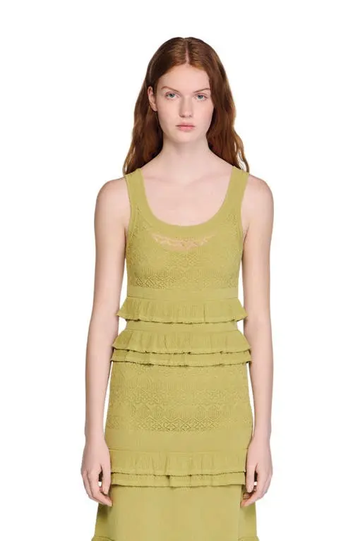 Sandro Ruffled Knit Maxi Dress