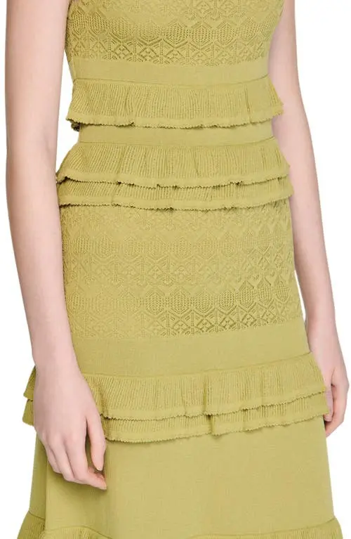 Sandro Ruffled Knit Maxi Dress