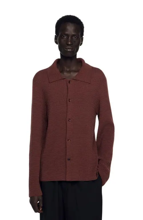Sandro Waffle-knit Shirt - Chocolate