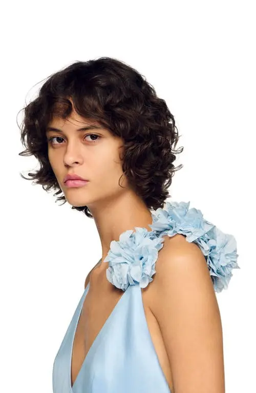 Sandro Asymmetrical Ruffled Dress - Blue Sky