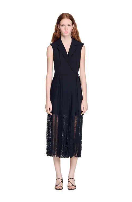 Sandro Lace Collar Maxi Dress