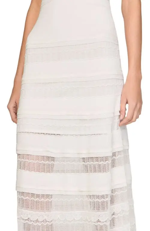 Sandro Pointelle Knit V-neck Maxi Dress - White