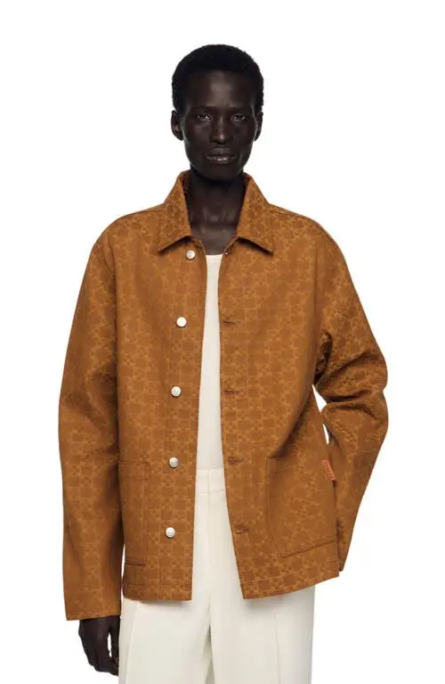 Sandro Square Cross Jacquard Denim Jacket - Camel