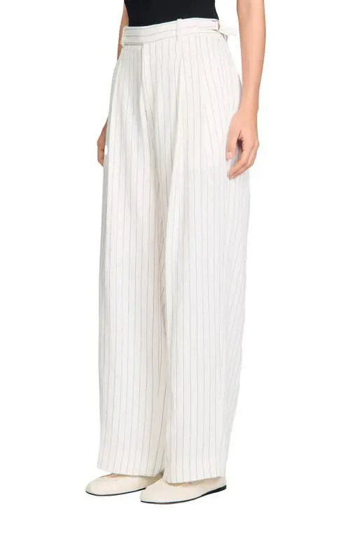 Sandro Striped Tailored Wide-leg Trousers - Ecru/black