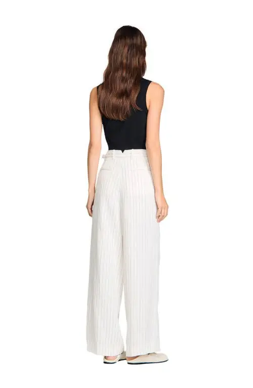 Sandro Striped Tailored Wide-leg Trousers - Ecru/black