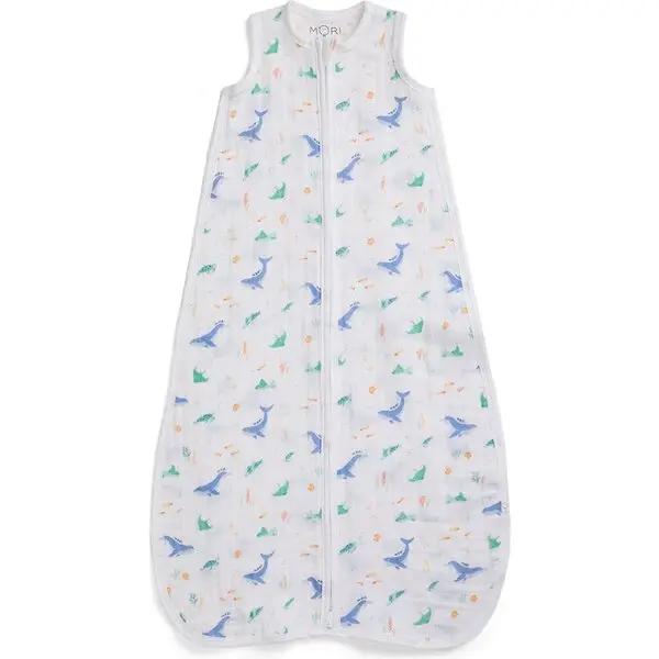 MORI Muslin Front Opening Sleeping Bag 0.5 Tog - Ocean & Cloud Dancer