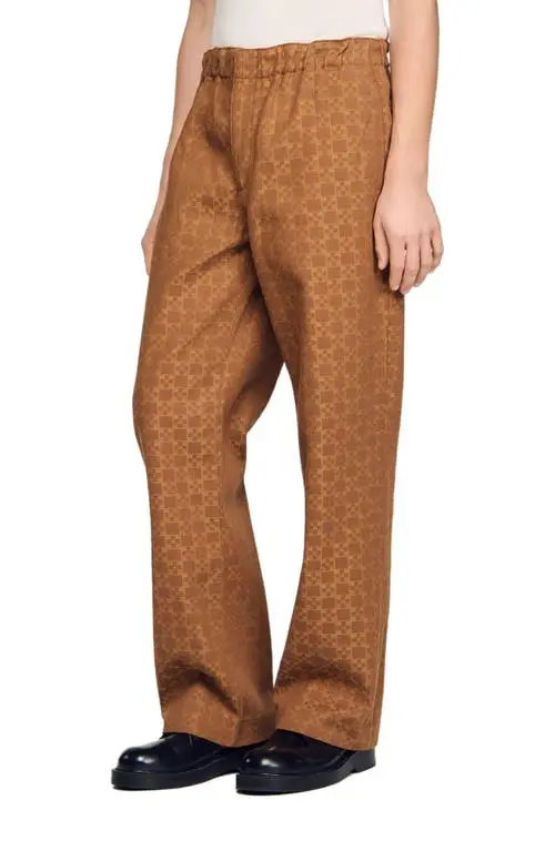 Sandro Wide-leg Jacquard Jeans With Elastic Waist - Camel