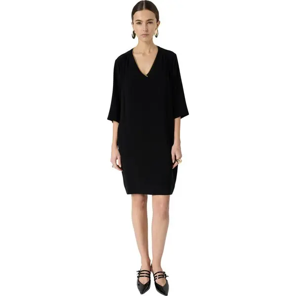 Gerard Darel V-neck Knee-length Shift Dress With Metallic Trim