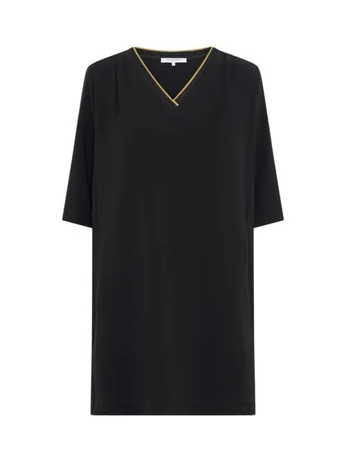 Gerard Darel V-neck Knee-length Shift Dress With Metallic Trim