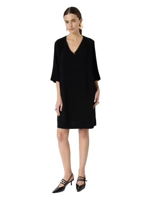 Gerard Darel V-neck Knee-length Shift Dress With Metallic Trim