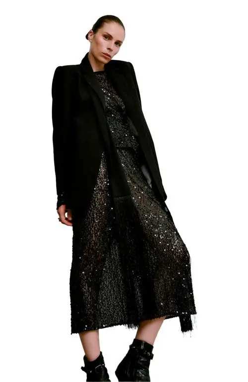 Day Birger Et Mikkelsen Tulli Shimmering Sequin Midi Skirt With Fringe - Black