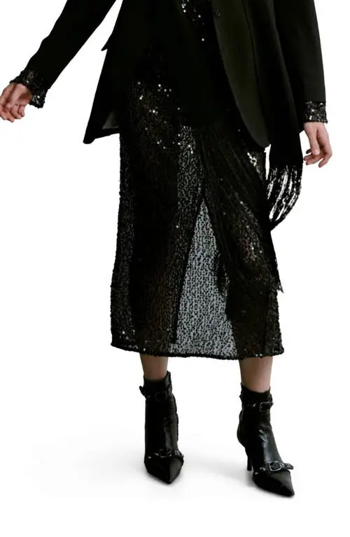 Day Birger Et Mikkelsen Tulli Shimmering Sequin Midi Skirt With Fringe