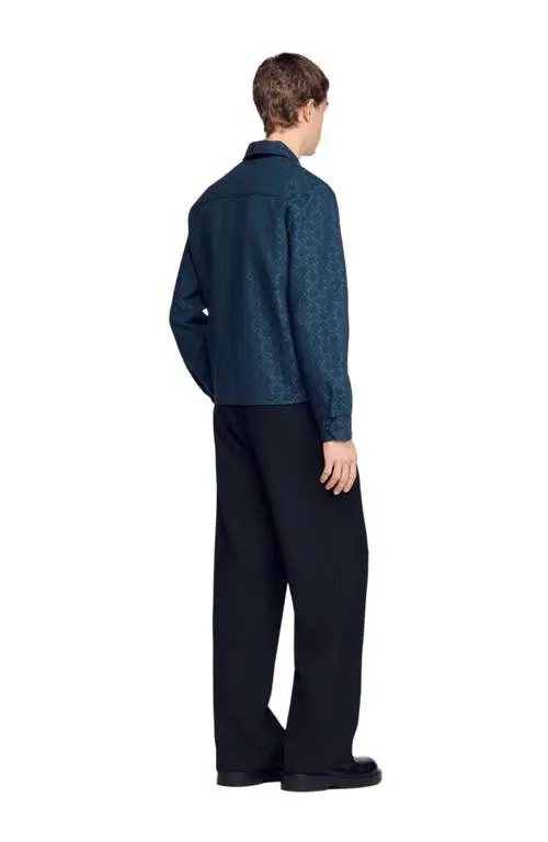Sandro Square Cross Jacquard Denim Jacket - Navy Blue