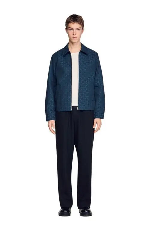 Sandro Square Cross Jacquard Denim Jacket - Navy Blue