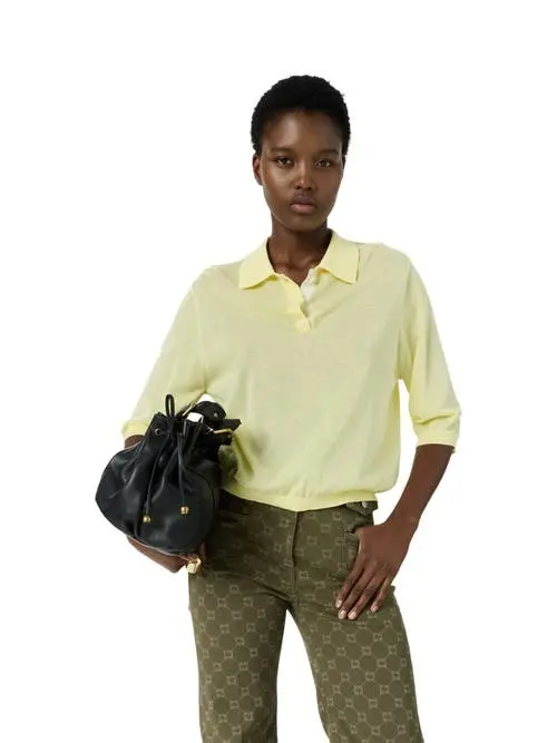 Gerard Darel Laika Short Sleeve Knit Polo Top - Yellow