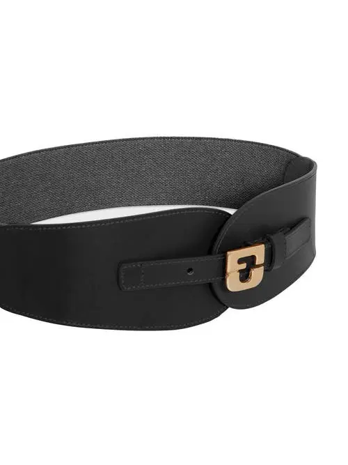 Gerard Darel Olympe Leather Corset Belt With Gold Initials - Black