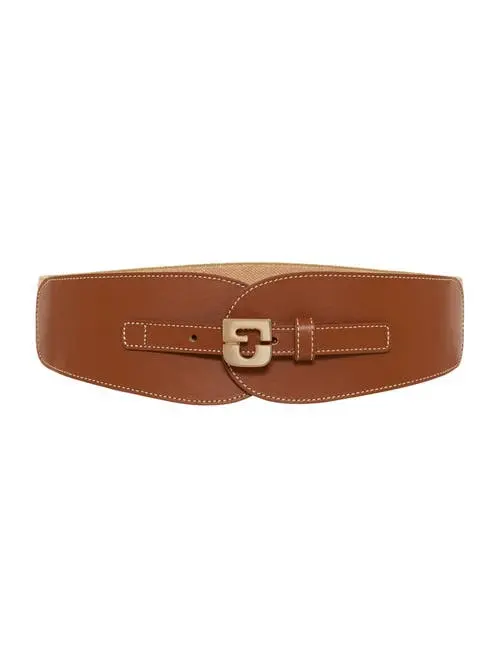 Gerard Darel Olympe Leather Corset Belt With Gold Initials - Cognac