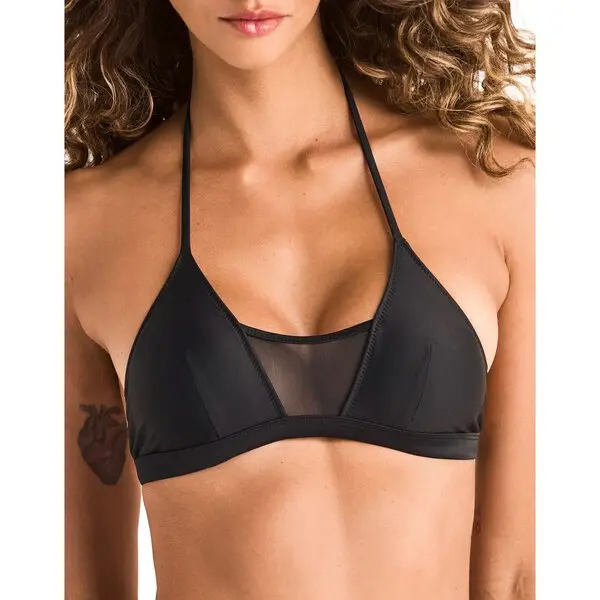 ADORE ME Terri Halter Bikini Top With Sheer Mesh - Black