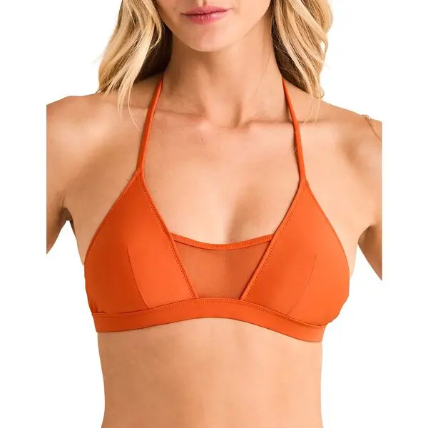 ADORE ME Terri Halter Bikini Top With Sheer Mesh - Dark Orange
