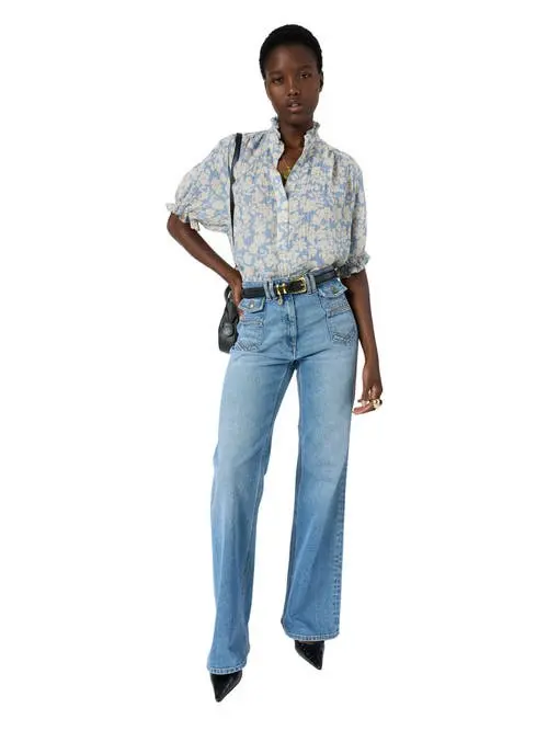 Gerard Darel Floral Print Ruffle Blouse