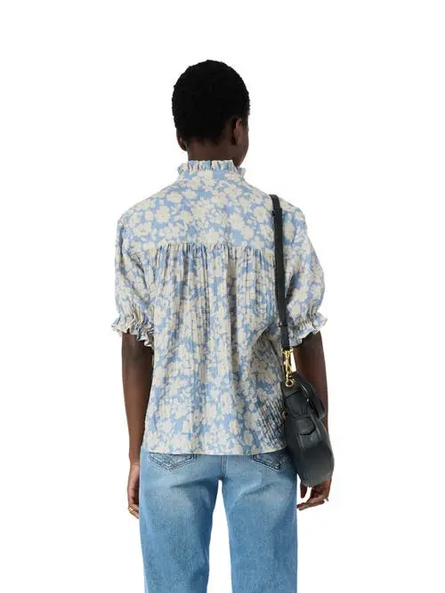 Gerard Darel Floral Print Ruffle Blouse