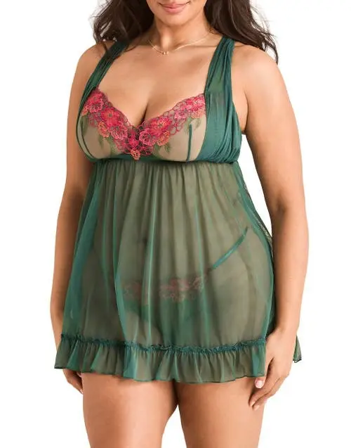 ADORE ME Kailani Babydoll Lingerie - Dark Green