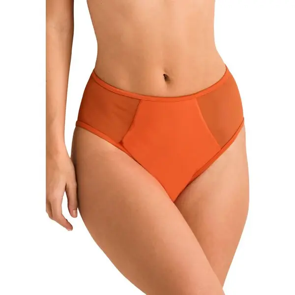 ADORE ME High-waisted Bikini Bottom With Sheer Side Panels - Dark Orange