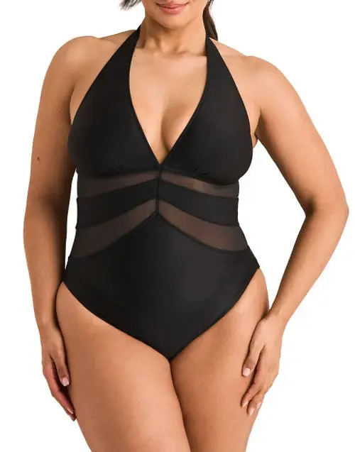 ADORE ME Rikki One-piece Swimsuit With Plunge Neckline And Mesh Inserts - Black