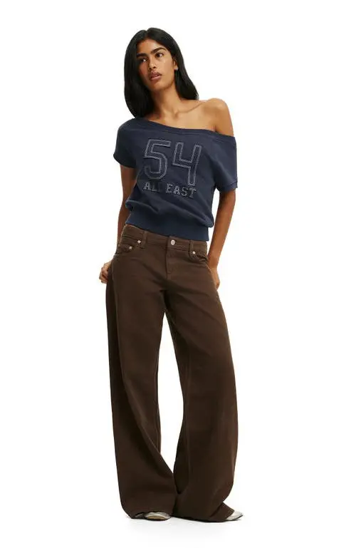 COTTON ON Short Sleeve Off Shoulder Sweatshirt - Shadow Navy 54