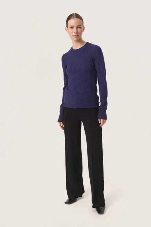 SOAKED IN LUXURY Slim Fit Crew Neck Pullover With Striped Hole Pattern - Patriot Blue