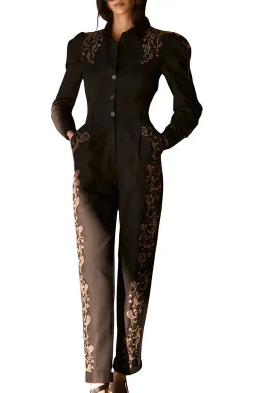 THE IQ COLLECTION Bare Jumpsuit With Embroidery - Black