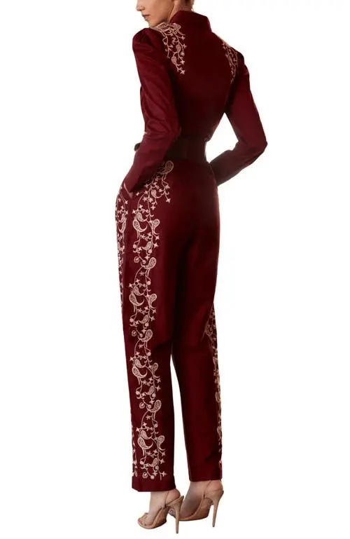 THE IQ COLLECTION Bare Jumpsuit With Embroidery - Burgundy