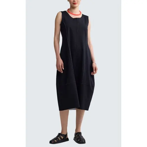 LUUKAA Korin Contrast-stitch Balloon Midi Dress - Black
