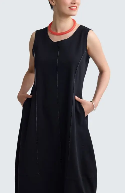 LUUKAA Korin Contrast-stitch Balloon Midi Dress