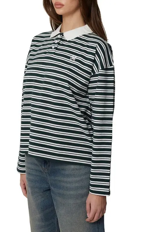 GOOD FOR NOTHING Long Sleeve Striped Polo - Green