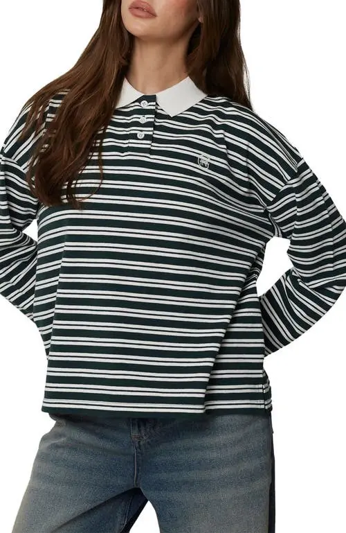 GOOD FOR NOTHING Long Sleeve Striped Polo - Green