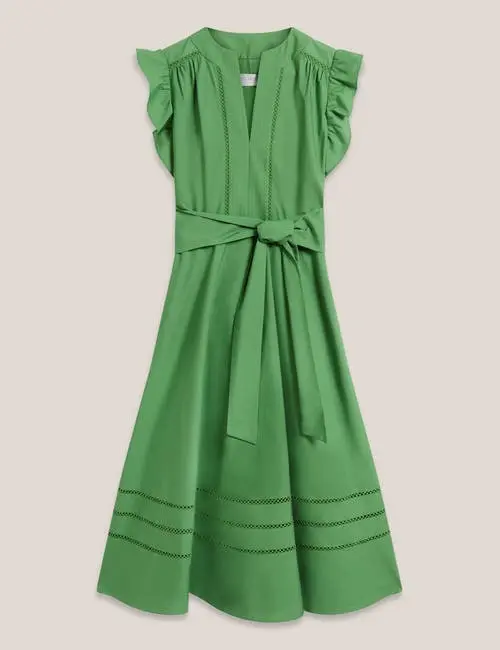 HOBBS LONDON Ruffle Sleeve Midi Dress - Applegreen