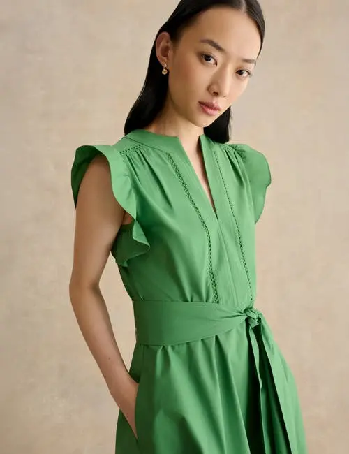 HOBBS LONDON Ruffle Sleeve Midi Dress - Applegreen