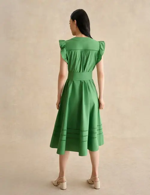 HOBBS LONDON Ruffle Sleeve Midi Dress - Applegreen