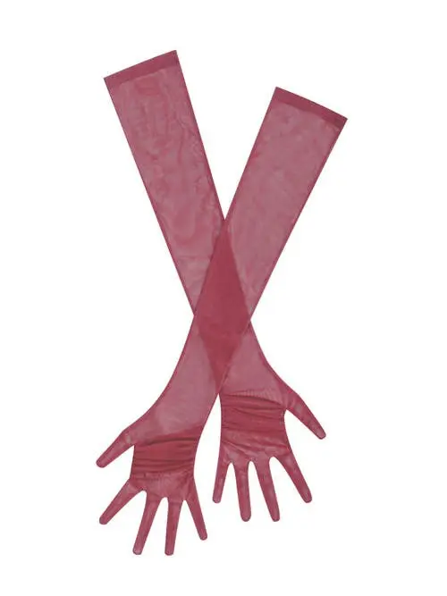 MISS CIRCLE Qira Mesh Opera-length Gloves - Maroon