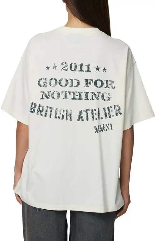 GOOD FOR NOTHING Oversized Stamp T-shirt - Ivory