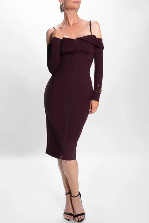 TA3 Mega Sculpting Off-the-shoulder Long Sleeve Midi Dress