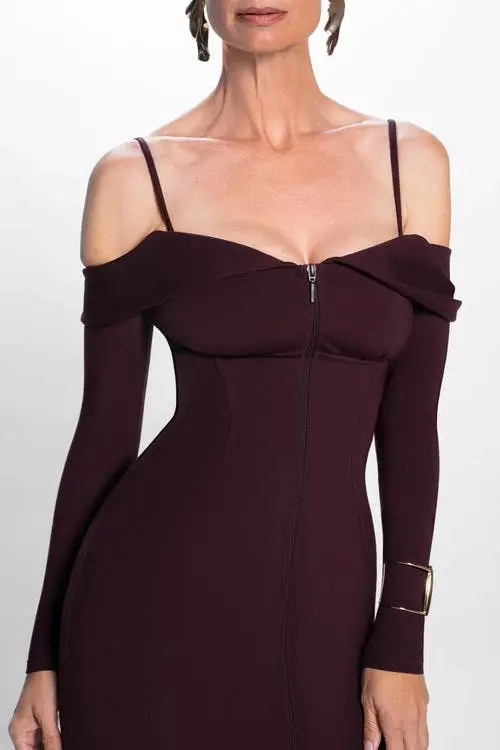 TA3 Mega Sculpting Off-the-shoulder Long Sleeve Midi Dress