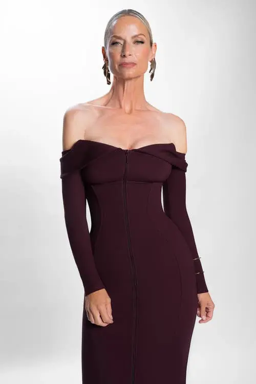 TA3 Mega Sculpting Off-the-shoulder Long Sleeve Midi Dress