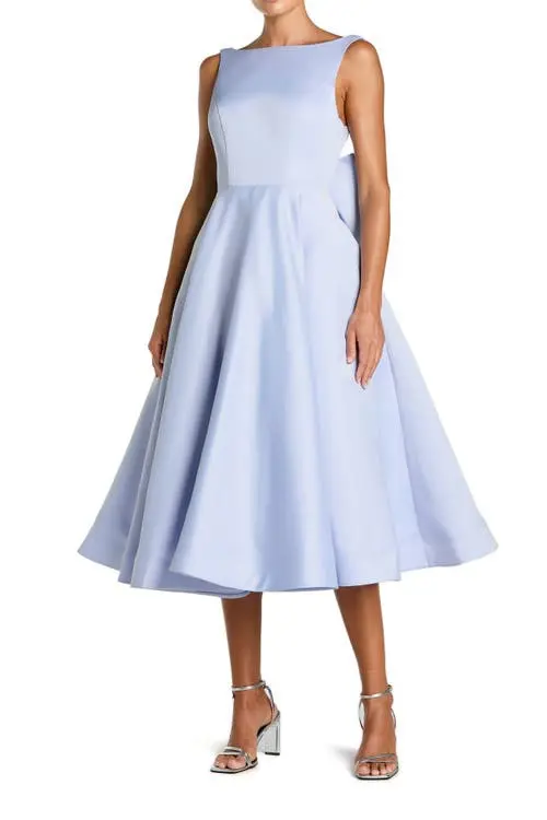 Mac Duggal Beaded Short Sleeve Crew Neck Sheath Midi Dress