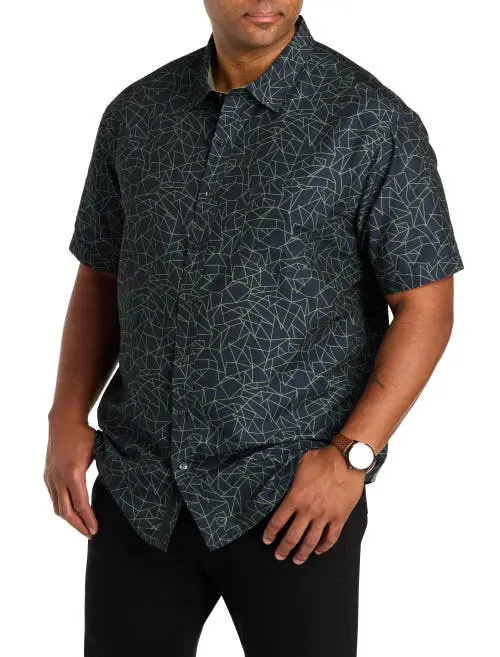 SYNRGY BY DXL Big & Tall Microfiber Abstract Lines Sport Shirt - Black